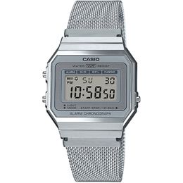Chronograph CASIO VINTAGE, silber (silberfarben, grau), Armbanduhren, Damen, Chronograph, Quarzuhr, Armbanduhr,Damenuhr,Herrenuhr,Digitaluhr, Edelstahlarmband