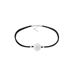 Choker Elli "Halskette Choker Blume des Lebens Textilband 925 Silber" Gr. 32, silber, Halsketten, Damen, ohne Stein, Silber 925 (Sterlingsilber), Choker