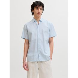 Jack & Jones Kurzarmhemd JACK & JONES "JJEBREEZE LINEN BLEND SHIRT S/S SN", Herren, Gr. XL, N-Gr, celestial blau, Web, Obermaterial: 70% Baumwolle, 30% Leinen, unifarben, normal, Hemden Kurzarmhemd, mit Leinen