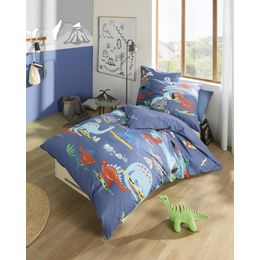Kinderbettw&auml;sche Kaeppel "Dinosaurus", blau, B/L: 140cm x 200cm, 1 Stk., 1 Stk., Renforc&eacute;, B/L: 70cm x 90cm, 2 Stk., Renforc&eacute;, Obermaterial: 100% Baumwolle, Bettw&auml;sche, Kinderbettw&auml;sche, Mit Dinosaurier