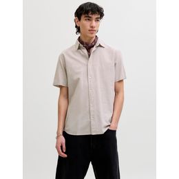 Jack & Jones Kurzarmhemd JACK & JONES "JJEBREEZE LINEN BLEND SHIRT S/S SN", Herren, Gr. XXL, N-Gr, string, Web, Obermaterial: 70% Baumwolle, 30% Leinen, unifarben, normal, Hemden Kurzarmhemd, mit Leinen