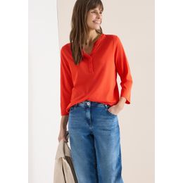 3/4-Arm-Shirt Cecil, Damen, Gr. L (42), cherry tomato orange, Jersey, Obermaterial: 50% Baumwolle, 50% Modal, unifarben, bequem h&uuml;ftbedeckend, V-Ausschnitt, Shirts 3/4-Arm-Shirt, im Tunika-Look