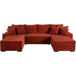 Wohnlandschaft Collection AB "Manhattan U-Form, B: 313 cm, in Breit- oder Normalcord", terracota, B:313cm H:41cm T:161cm, 100%Polyester, Sofas, Wohnlandschaft, mit Bettfunktion, Bettkasten & Zierkissen, Federkern