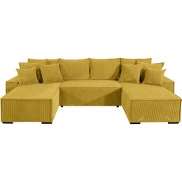 Wohnlandschaft Collection AB "Manhattan U-Form, B: 313 cm, in Breit- oder Normalcord", gelb, B:313cm H:41cm T:161cm, 100%Polyester, Sofas, Wohnlandschaft, mit Bettfunktion, Bettkasten & Zierkissen, Federkern