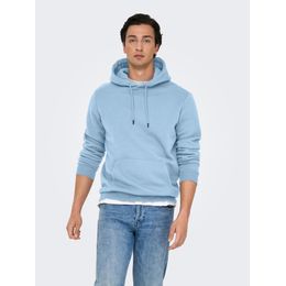 Only & Sons Kapuzensweatshirt ONLY & SONS "ONSCERES HOODIE SWEAT NOOS", Herren, Gr. XL, cerulean, angeraute Sweatware, Obermaterial: 57% Baumwolle, 43% Polyester, unifarben, regular fit normal, Rundhals, Rippb&uuml;ndchen, Sweatshirts Kapuzensweatshirt, Baumwollmischung, regular fit