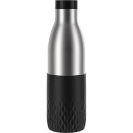 Trinkflasche Emsa "Bludrop Sleeve", schwarz, H:26cm, Edelstahl, Silikon, Trinkflaschen, Trinkflasche, Edelstahl/Silikon, Quick-Press, 12h warm/24h k&uuml;hl