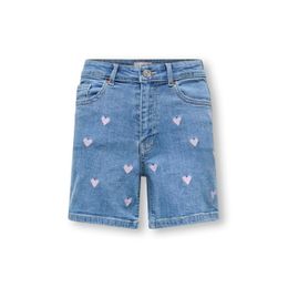 Jeansshorts KIDS Only "KOGJUICY HEART EMB SHORTS DNM", Jungen, Gr. 122, N-Gr, light medium blau denim aop:pink heart embroidery, Denim/Jeans, Obermaterial: 98% Baumwolle, 2% Elasthan, bestickt, Basic ca. Mitte Oberschenkel, Jeans Jeansshorts, mit Allover-Stickerei, Topseller