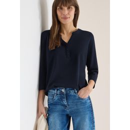3/4-Arm-Shirt Cecil, Damen, Gr. XL (44), universal blau, Jersey, Obermaterial: 50% Baumwolle, 50% Modal, unifarben, bequem h&uuml;ftbedeckend, V-Ausschnitt, Shirts 3/4-Arm-Shirt, im Tunika-Look