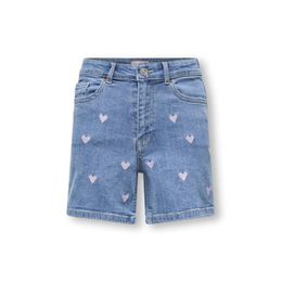 Jeansshorts KIDS Only "KOGJUICY HEART EMB SHORTS DNM", Jungen, Gr. 146, N-Gr, light medium blau denim aop:pink heart embroidery, Denim/Jeans, Obermaterial: 98% Baumwolle, 2% Elasthan, bestickt, Basic ca. Mitte Oberschenkel, Jeans Jeansshorts, mit Allover-Stickerei, Topseller