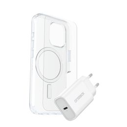 Otterbox Handyh&uuml;lle "Protection + Power Kit f&uuml;r Apple iPhone 16", wei&szlig; (transparent, wei&szlig;), iPhone 16, H&uuml;llen, Backcover, Schutzh&uuml;lle, Displayschutzglas, Ladeger&auml;t, Handyh&uuml;lle