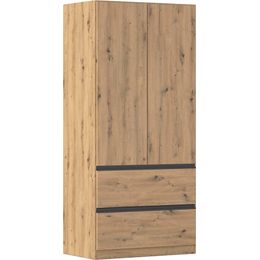 Dreht&uuml;renschrank Rauch "Kleiderschrank Schrank Garderobe COSTA in den Breiten 91/136/181 cm", eiche artisan, eingriffe graumetallic, B:91cm H:197cm T:54cm, Holzwerkstoff, Schr&auml;nke, Dreht&uuml;renschrank, viel Platz, grifflose Front und Push-to-Open Funktion MADE IN GERMANY