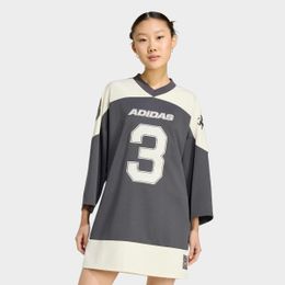 Langarmshirt adidas originals "WMS JERSEY DRES", Damen, Gr. M, utility schwarz, Obermaterial: 100% Polyester, normal, V-Ausschnitt, Shirts Langarmshirt