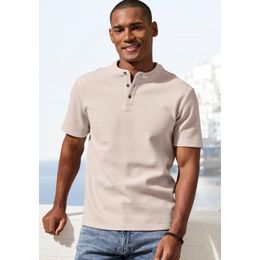 T-Shirt John Devin "Kurzarm-Poloshirt aus Struktur-Qualit&auml;t", Damen, Gr. L (52/54), creme, Obermaterial: 83% Baumwolle, 16% Polyester, 1% Elasthan, Strukturmuster, regular fit normal, Rundhals, abgesteppte Kante, Shirts T-Shirt, mit modischem Stehkragen und Knopfleiste, Topseller