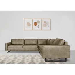 Ecksofa Home Affaire "Pinto, XXL, 250/290 cm, langer Schenkel, Ottomane", beige, B:290cm H:85cm T:250cm, Luxus-Microfaser in Lederoptik(100% Polyester);Cord (92% Polyester, 8% Polyamide), Sofas, Ecksofa, Cord, Chenille, Lederoptik, mit Keder, Metallf&uuml;&szlig;e, Wellenunterfederung