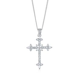 Silberkette Elli "Halskette Kreuz Zirkonia Marquise Religion 925 Sterling Silber" Gr. 45, silber, Halsketten, Damen, mit Stein, Silber 925 (Sterlingsilber), Silberkette