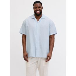 Jack & Jones PlusSize Kurzarmhemd "JJEBREEZE LINEN BLEND RESORT SHIRT PLS", Damen, Gr. 3XL, N-Gr, celestial blau, Web, Obermaterial: 70% Baumwolle, 30% Leinen, JACK & JONES PLUSSIZE, unifarben, normal, Hemden Kurzarmhemd, mit Leinen, regular fit