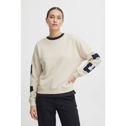 Sweatshirt Only "ONLSWEAT L/S BACK/SLEEVE PRINT SWT NOOS", Damen, Gr. L, beige (birch detail:night sky florida print), Sweatware, Obermaterial: 60% Baumwolle, 40% Polyester, bedruckt, loose fit normal, Rundhals, Rippb&uuml;ndchen, Sweatshirts Sweatshirt