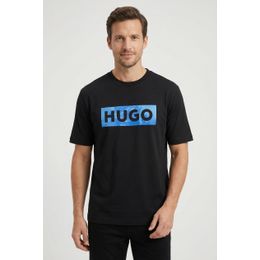 T-Shirt HUGO BLUE, Herren, Gr. S, schwarz001, Single Jersey, Obermaterial: 100% Baumwolle, unifarben, regular fit normal, Rundhals, abgesteppte Kante, Shirts T-Shirt, Regula Fit, Rundhalsausschnitt, Logoprint, reine Baumwolle