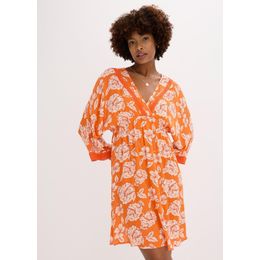 bonprix Tunika-Kleid mit Spitze aus strukturierter Viskose, orange, Gr.50, sommerliches Tunika-Kleid aus strukturierter Viskose mit dekorativer Spitze am Ausschnitt vorne und am &Auml;rmelsaum, aus Viskose
