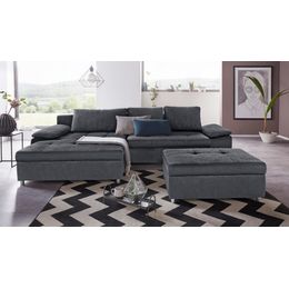 Ecksofa Home Affaire "Labene L-Form", grau (dunkelgrau), B:290cm H:82cm T:90cm, Struktur fein (95% Polyester, 5% Polyamid);Luxus-Microfaser ALTARA NUBUCK (100% Polyester);Kunstleder SOFTLUX / Struktur (100% Polyester);Struktur (100% Polyester);Flachgewebe (95% Polyester, 5% Polyamid), Sofas, Ecksofa, wahlweise mit Bettfunktion und Bettkasten, auch als XXL-Variante