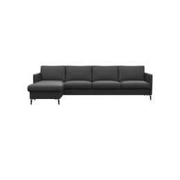 Ecksofa FLEXLUX "Fiore, L-Form", schwarz (deep schwarz), B:280cm H:85cm T:159cm, 100% Echteder, Sofas, Ecksofa, schmale Armlehnen, Kaltschaum, F&uuml;&szlig;e Alu+schwarz