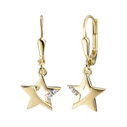 Paar Ohrh&auml;nger Jobo "Stern", gold (gelbgold 333), Ohrringe, Damen, Gelbgold 333, 333 Gold mit Zirkonia