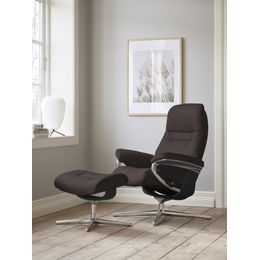 Relaxsessel stressless "Sunrise", braun (chocolate paloma), B:83cm H:105cm T:74cm, Leder PALOMA: PALOMA ist ein durchgef&auml;rbtes Semianilin-M&ouml;belleder mit nat&uuml;rlicher Narbung., Sessel, Relaxsessel, mit Hocker, mit Cross Base, Gr&ouml;&szlig;e S, M & L, Holzakzent Schwarz