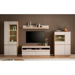 Wohnwand Home Affaire "Sonora, moderne Anbauwand, Komplettset in Kaschmir/Eiche", kaschmir, eiche artisan, B:342cm H:205cm T:45cm, Holzwerkstoff, Kastenm&ouml;bel-Sets, Wohnwand, enth&auml;lt Vitrinen, Lowboard und Wandboard, 342 cm breit