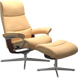 Fu&szlig;hocker stressless "View", gelb, B:57cm H:43cm T:47cm, Hocker, Fu&szlig;hocker, mit Cross Base, Gr&ouml;&szlig;e S, M & L, Holzakzent Braun