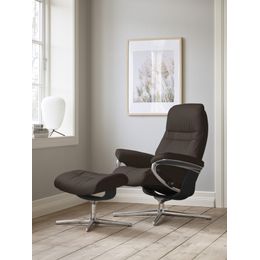 Relaxsessel stressless "Sunrise", braun (braun batick), B:92cm H:105cm T:80cm, Leder BATICK: BATICK ist ein leicht korrigiertes, durchgef&auml;rbtes und genarbtes M&ouml;belleder, bei dem die meisten Unebenheiten und Spuren in der Regel entfernt wurden., Sessel, Relaxsessel, mit Hocker, mit Cross Base, Gr&ouml;&szlig;e S, M & L, Holzakzent Schwarz