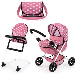 Puppenwagen BAYER "Cosy Set, altrosa", rosa (altrosa), Puppenwagen, KinderB:65cm H:65,5cm T:36cm, Kunststoff, Metall, Stoff, mit Puppenhochstuhl und Wickeltasche, B:65cm H:65,5cm T:36cm