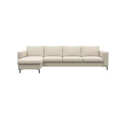Ecksofa FLEXLUX "Fiore, L-Form", wei&szlig; (warm wei&szlig;), B:295cm H:85cm T:159cm, 100% Echteder, Sofas, Ecksofa, breite Armlehnen, Kaltschaum, F&uuml;&szlig;e Alu+schwarz
