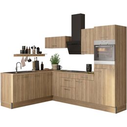 K&uuml;che Optifit "Klara", braun (k&uuml;che: natur, front: wildeiche, korpus: wildeichefarben, arbeitsplatte: wildeichefarben), B:270cm T:60cm, Komplettk&uuml;chen-Sets, 200 x 270 cm breit, wahlweise mit E-Ger&auml;ten
