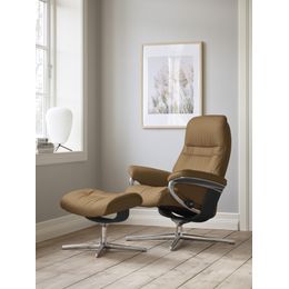 Relaxsessel stressless "Sunrise", braun (taupe paloma), B:92cm H:105cm T:80cm, Leder PALOMA: PALOMA ist ein durchgef&auml;rbtes Semianilin-M&ouml;belleder mit nat&uuml;rlicher Narbung., Sessel, Relaxsessel, mit Hocker, mit Cross Base, Gr&ouml;&szlig;e S, M & L, Holzakzent Schwarz