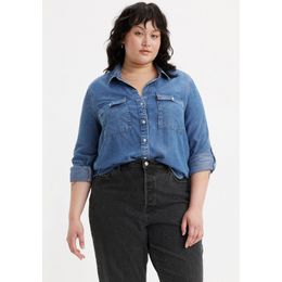 LEVI'S&reg; PLUS Jeansbluse LEVI'S PLUS "DOREEN UTILITY", Damen, Gr. XXL (50/52), blau (in patches), Denim/Jeans, Obermaterial: 100% Lyocell, unifarben, regular fit normal, mit Aufschlag, Blusen Jeansbluse, mit Taschen