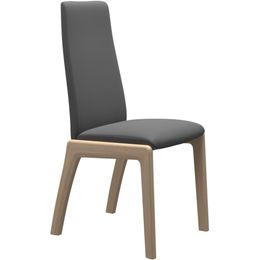 Polsterstuhl stressless "Laurel", grau (grau batick, eiche natur), B:57cm H:105cm T:60cm, Leder BATICK: BATICK ist ein leicht korrigiertes, durchgef&auml;rbtes und genarbtes M&ouml;belleder, bei dem die meisten Unebenheiten und Spuren in der Regel entfernt wurden., St&uuml;hle, Polsterstuhl, High Back, Gr&ouml;&szlig;e M, mit abgerundeten Beinen in Eiche natur
