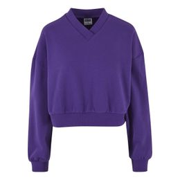Sweater Urban Classics "Urban Classics Damen Ladies Cropped V-Neck", Damen, Gr. XS, realviolet, 80% Baumwolle, 20% Polyester, unifarben, Sweatshirts Sweater