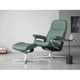 Fu&szlig;hocker stressless "Consul", gr&uuml;n (aqua gr&uuml;n paloma), B:54cm H:41cm T:39cm, Leder PALOMA: PALOMA ist ein durchgef&auml;rbtes Semianilin-M&ouml;belleder mit nat&uuml;rlicher Narbung., Hocker, Fu&szlig;hocker, mit Cross Base, Gr&ouml;&szlig;e S, M & L, Holzakzent Schwarz