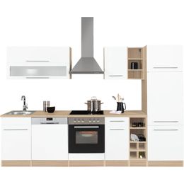 K&uuml;chenzeile KOCHSTATION "KS-Eton", wei&szlig; (k&uuml;che: wei&szlig;, korpus: eichefarben, arbeitsplatte: eichefarben), B:300cm T:60cm, Komplettk&uuml;chen-Sets, K&uuml;chenzeile, ohne E-Ger&auml;te, Breite 300 cm