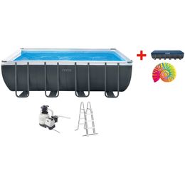 Rechteckpool Intex "&raquo;Framepool&laquo;549x274x132 cm", grau, B:274cm H:132cm L:549cm, Schwimmbecken, inkl. Luftmatratze Rainbow Seashell Float
