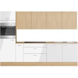 K&uuml;chenzeile KOCHSTATION "KS-Lucy", wei&szlig; (k&uuml;che: wei&szlig;, korpus: eiche hell, arbeitsplatte: eiche hell), B:300cm H:211,8cm T:60cm, Komplettk&uuml;chen-Sets, K&uuml;chenzeile, Breite 300 cm, Soft-Close, inkl. Zubeh&ouml;r, wahlweise mit E-Ger&auml;ten