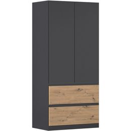Dreht&uuml;renschrank Rauch "Kleiderschrank Schrank Garderobe COSTA in den Breiten 91/136/181 cm", grau (graumetallic, eiche artisan, eingriffe graumetallic), B:91cm H:197cm T:54cm, Holzwerkstoff, Schr&auml;nke, Dreht&uuml;renschrank, viel Platz, grifflose Front und Push-to-Open Funktion MADE IN GERMANY