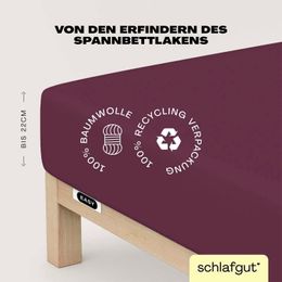 Spannbettlaken Schlafgut "EASY JERSEY Bettlaken, 150 g/m&sup2;, 100% Baumwolle, Spannbetttuch", lila (lila deep), L:200cm, Jersey, Obermaterial: 100% Baumwolle, Bettlaken, Spannbettlaken, Spannbettlaken bis 22 cm H&ouml;he, b&uuml;gelfrei, pflegeleicht, perfekter Sitz