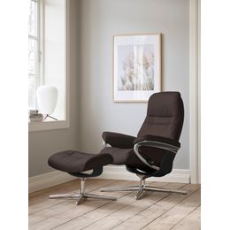 Relaxsessel stressless "Sunrise", braun (chocolate paloma), B:92cm H:105cm T:80cm, Leder PALOMA: PALOMA ist ein durchgef&auml;rbtes Semianilin-M&ouml;belleder mit nat&uuml;rlicher Narbung., Sessel, Relaxsessel, mit Hocker, mit Cross Base, Gr&ouml;&szlig;e S, M & L, Holzakzent Schwarz
