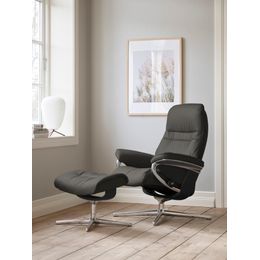 Relaxsessel stressless "Sunrise", grau (metal grau paloma), B:83cm H:105cm T:74cm, Leder PALOMA: PALOMA ist ein durchgef&auml;rbtes Semianilin-M&ouml;belleder mit nat&uuml;rlicher Narbung., Sessel, Relaxsessel, mit Hocker, mit Cross Base, Gr&ouml;&szlig;e S, M & L, Holzakzent Schwarz