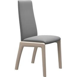 Polsterstuhl stressless "Laurel", grau (wild dove batick, eiche gekalkt), B:57cm H:92cm T:59cm, Leder BATICK: BATICK ist ein leicht korrigiertes, durchgef&auml;rbtes und genarbtes M&ouml;belleder, bei dem die meisten Unebenheiten und Spuren in der Regel entfernt wurden., St&uuml;hle, Polsterstuhl, Low Back, Gr&ouml;&szlig;e L, mit abgerundeten Beinen in Eiche gekalkt