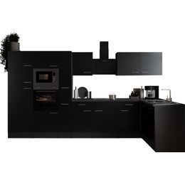 Winkelk&uuml;che respekta "Oliver", k&uuml;che: schwarz, front: schwarz, korpus: grau matt, arbeitsplatte: granit optik, B:370cm H:205cm T:172cm, Komplettk&uuml;chen-Sets, Breite 370 cm, 90 cm Arbeitsh&ouml;he, in exklusiver Konfiguration f&uuml;r OTTO