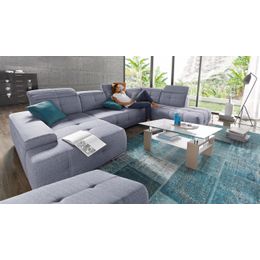 Sit & More Wohnlandschaft SIT & MORE "Mistral U-Form", grau (hellgrau), B:343cm H:93cm T:112cm, Struktur ( 100% Polyester), Sofas, Wohnlandschaft, wahlweise mit Bettfunktion, inklusive Kopfteilverstellung