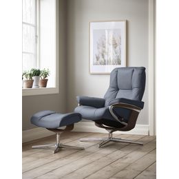 Fu&szlig;hocker stressless "Mayfair", blau (sparrow blau paloma), B:55cm H:41cm T:39cm, Leder PALOMA: PALOMA ist ein durchgef&auml;rbtes Semianilin-M&ouml;belleder mit nat&uuml;rlicher Narbung., Hocker, Fu&szlig;hocker, mit Cross Base, Gr&ouml;&szlig;e S, M & L, Holzakzent Braun