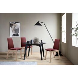 Polsterstuhl stressless "Laurel", rot (bordeaux batick, eiche natur), B:57cm H:92cm T:59cm, Leder BATICK: BATICK ist ein leicht korrigiertes, durchgef&auml;rbtes und genarbtes M&ouml;belleder, bei dem die meisten Unebenheiten und Spuren in der Regel entfernt wurden., St&uuml;hle, Polsterstuhl, Low Back, Gr&ouml;&szlig;e L, mit abgerundeten Beinen in Eiche natur